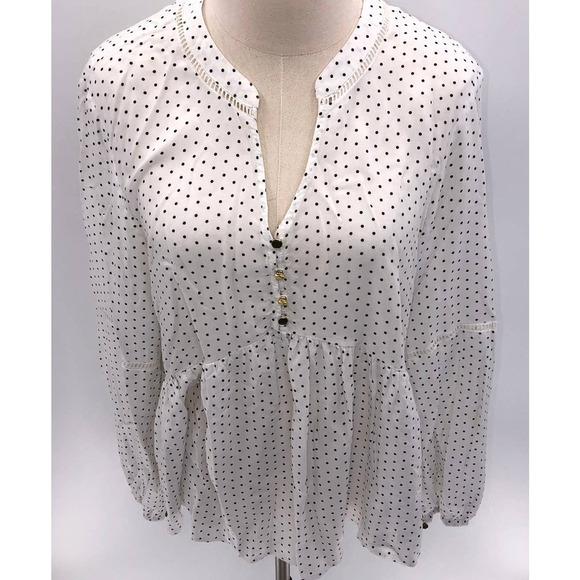 Atmosphere | Tops | Atmosphere White With Black Polka Dots Vneck Peplum ...